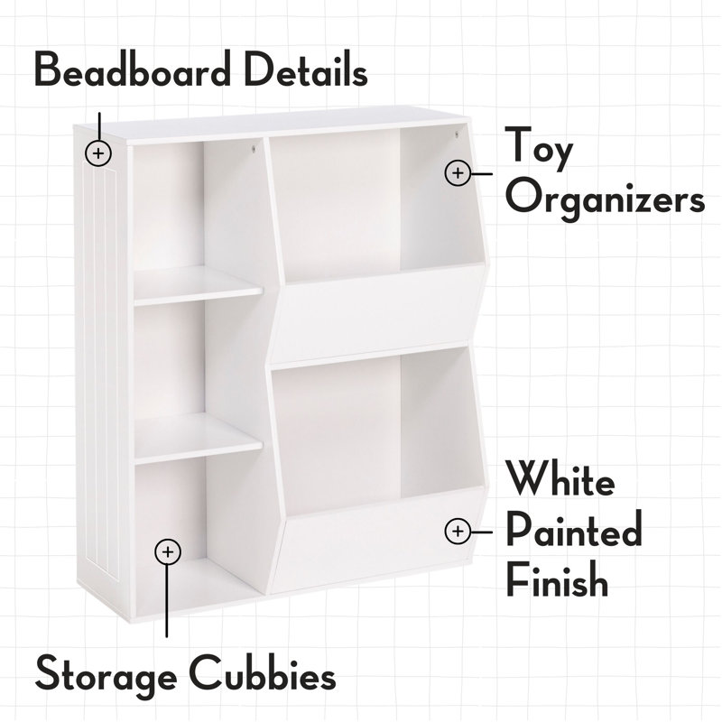 RiverRidge Kids Playroom Toy Organizer and Bookcase with 3 Cubbies and 2 Veggie Storage Bins White